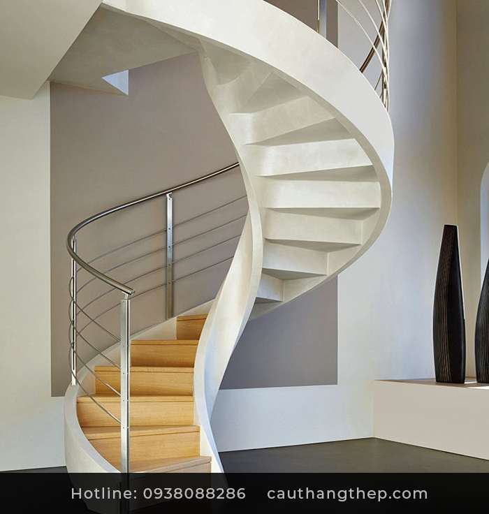 Mẫu cầu thang xoắn mặt bậc gỗ đẹp nhất hiện nay